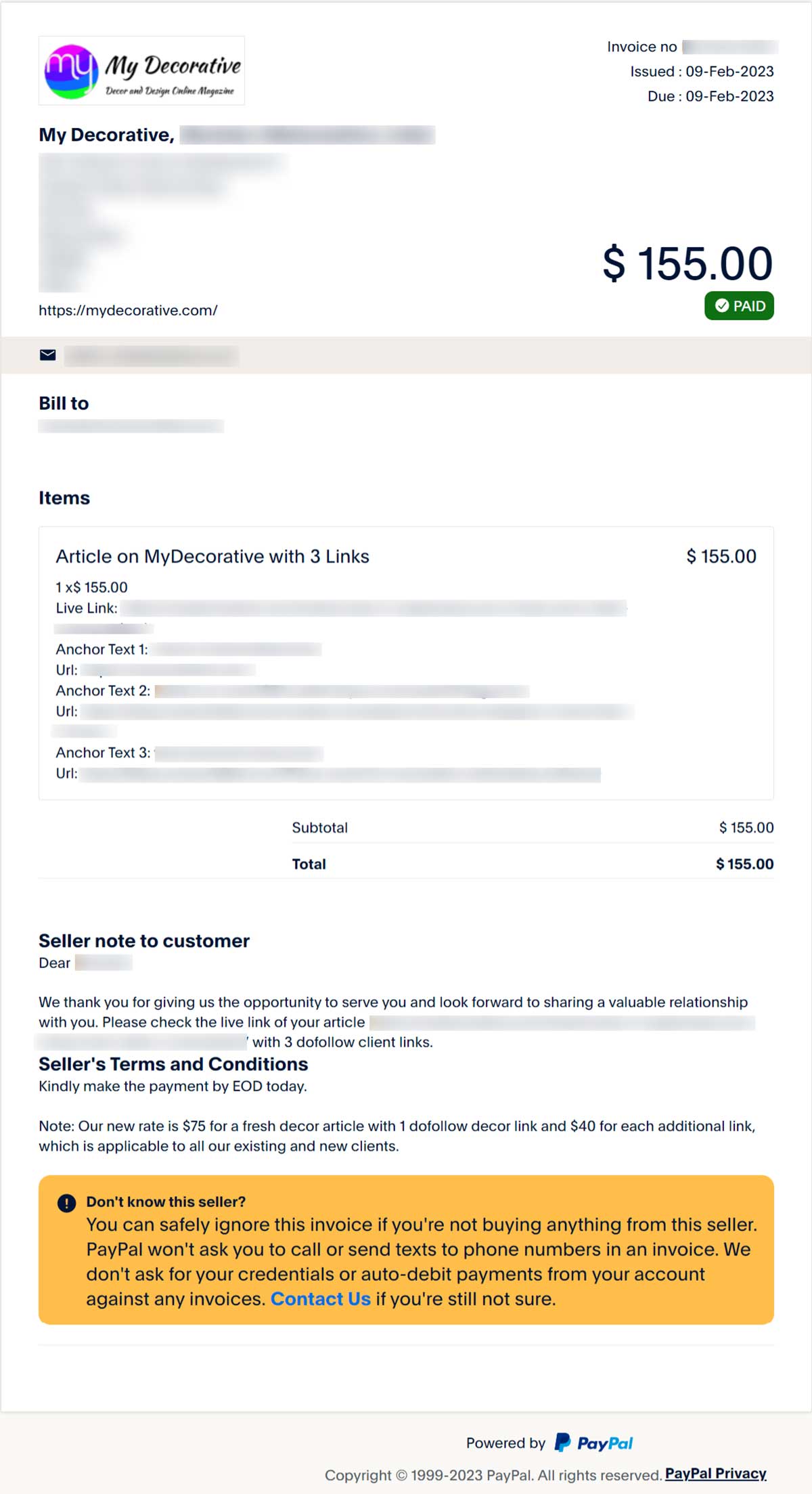 USD 155 INVOICE WITH 3 LINKS My Decorative USD 155 INVOICE WITH 3 LINKS My Decorative